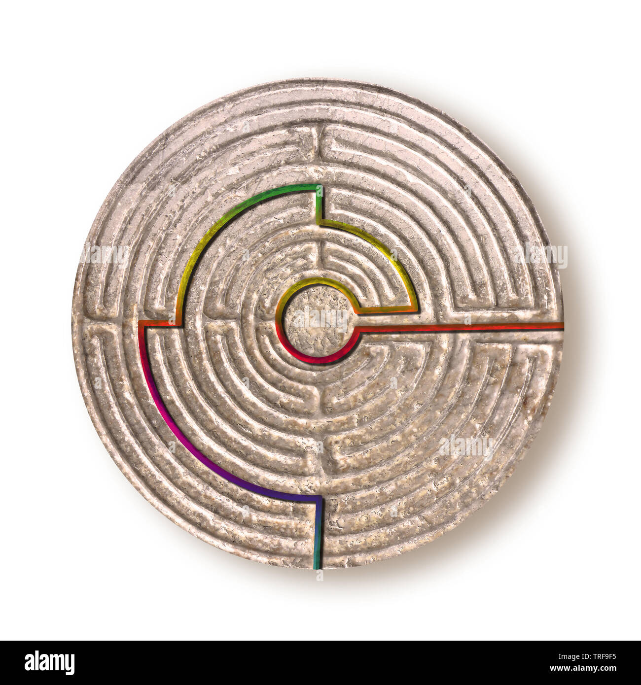Solution concept - Romanesque labyrinth carved on stone Stock Photo - Alamy
