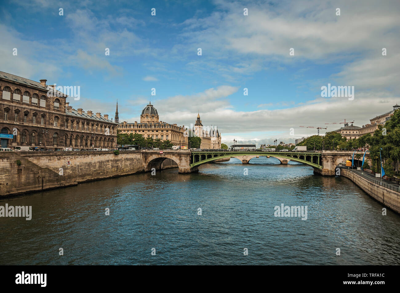 Historical buildings and bridge on the Seine River in Paris. One of the ...