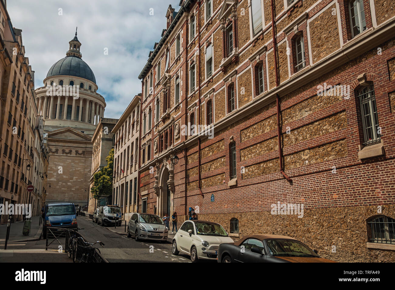Street with brick buildings and Pantheon dome in the background at ...