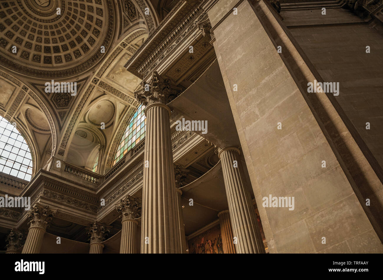 Pantheon inside view with columns and paintings richly decorated in ...