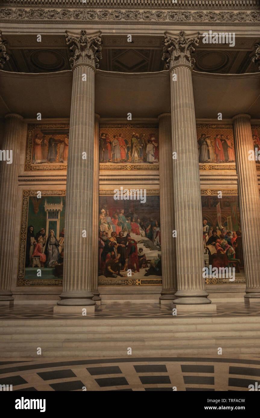 Pantheon inside view with columns and paintings richly decorated in ...