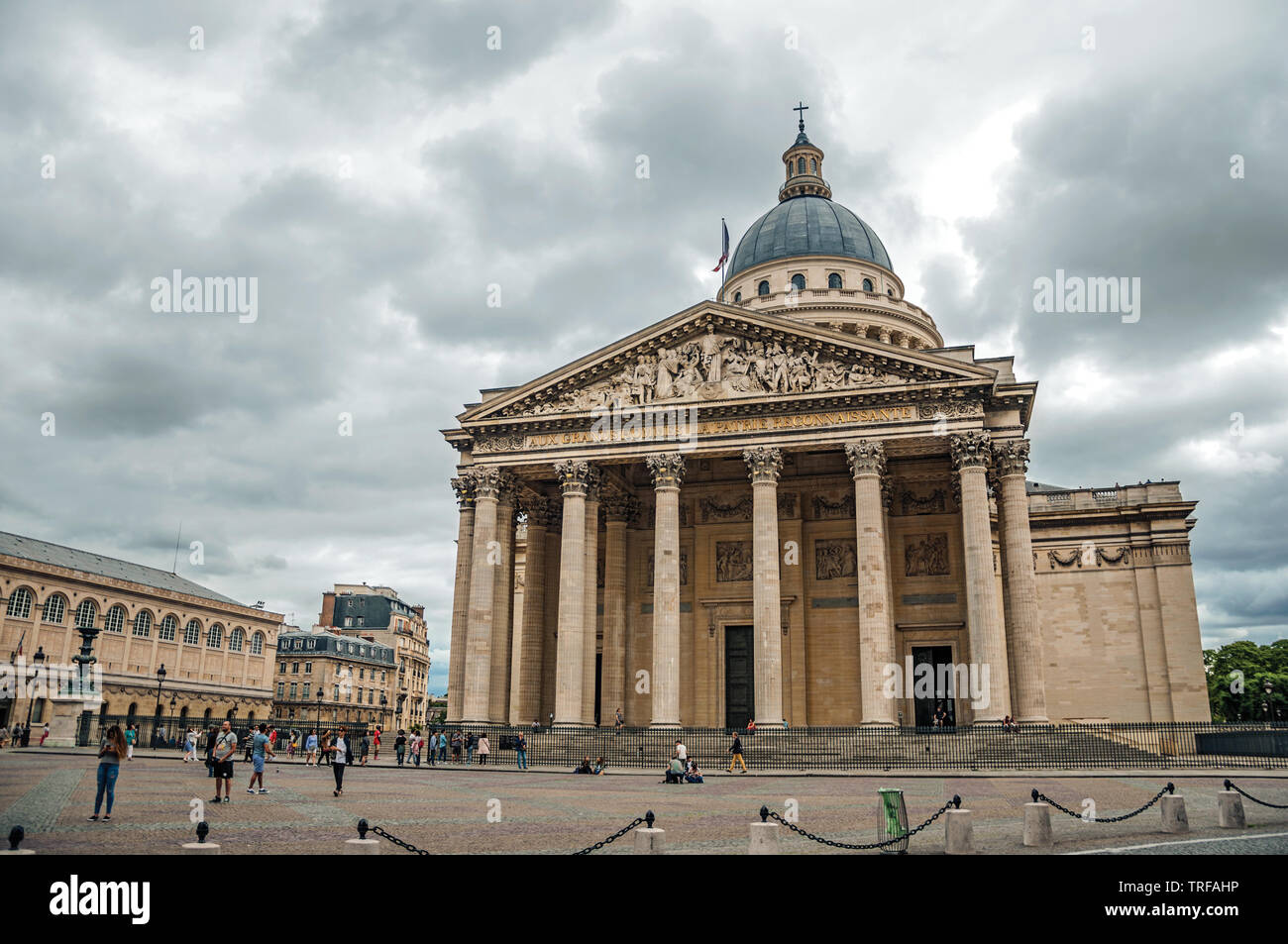 Facade of the Pantheon in Neoclassical style, with dome and columns in ...