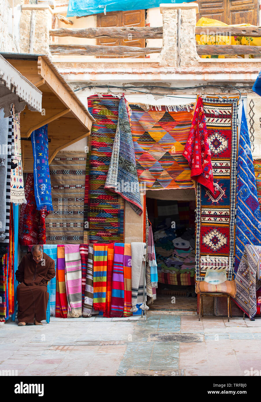 ESSAOUIRA - JAN 05: Traditional Moroccan street market or souk in the ...