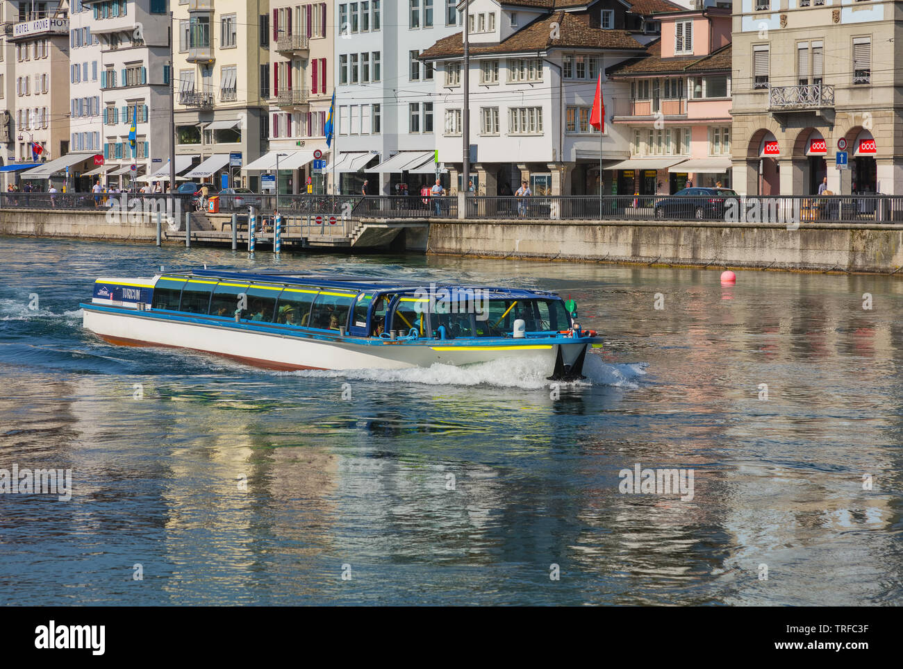 Zurich, Switzerland - June 4, 2019: Turicum motorboat with passengers ...