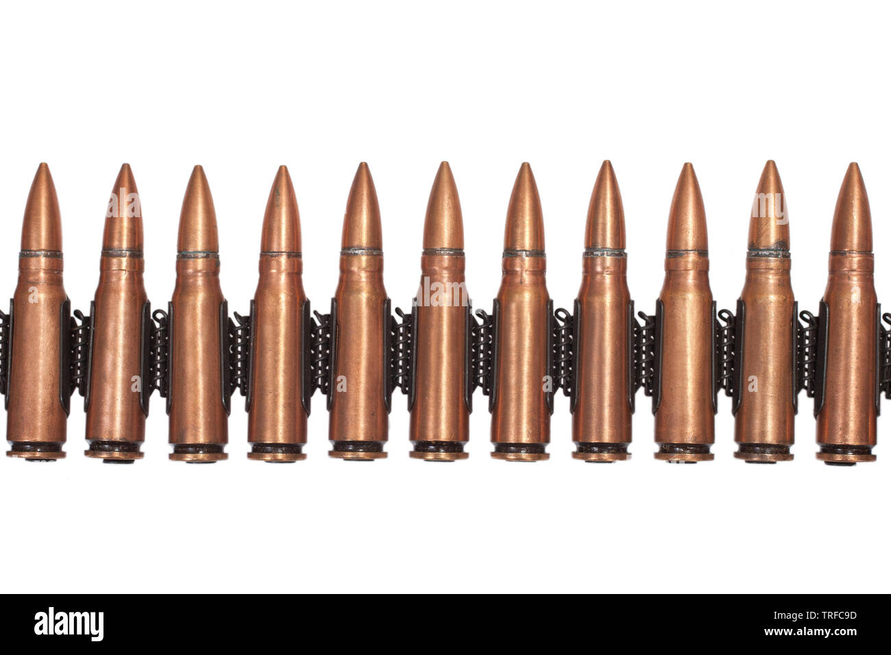 Machine gun belt loaded with 7.62x39mm USSR cartridges isolated on ...