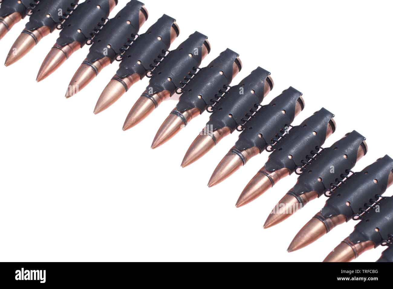 Machine gun belt loaded with 7.62x39mm USSR cartridges isolated on ...