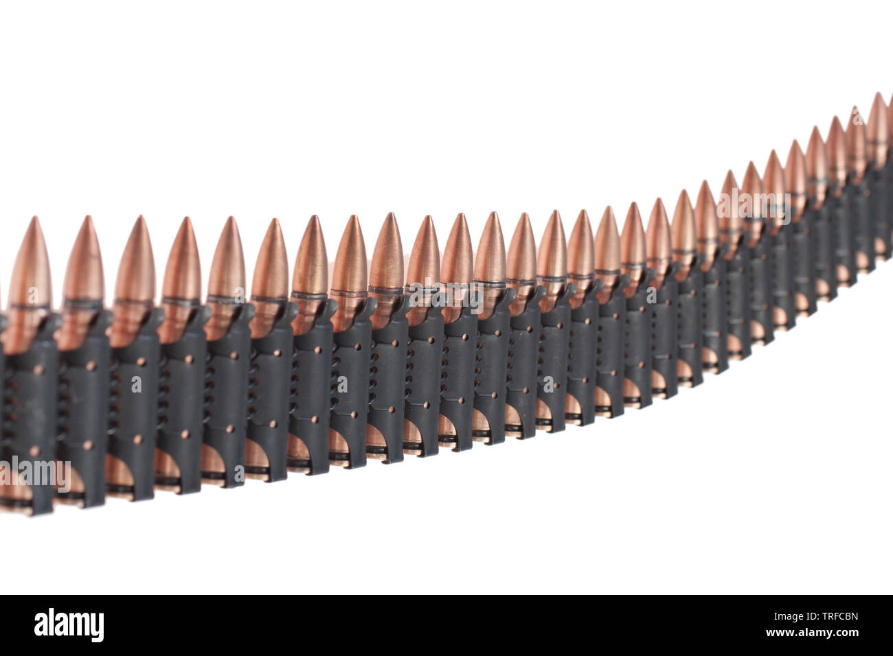 Machine gun belt loaded with 7.62x39mm USSR cartridges isolated on ...