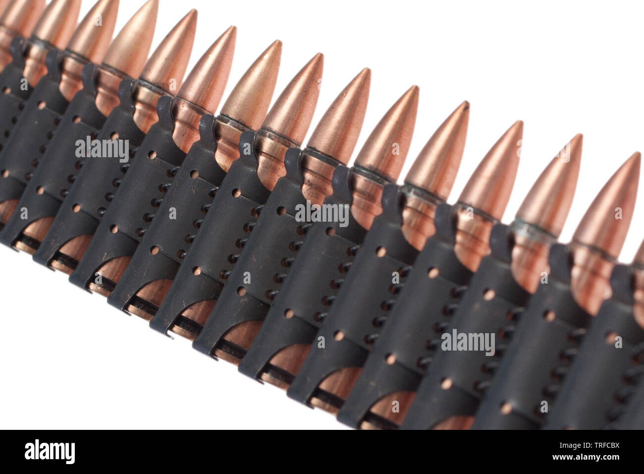 Machine gun belt loaded with 7.62x39mm USSR cartridges isolated on ...