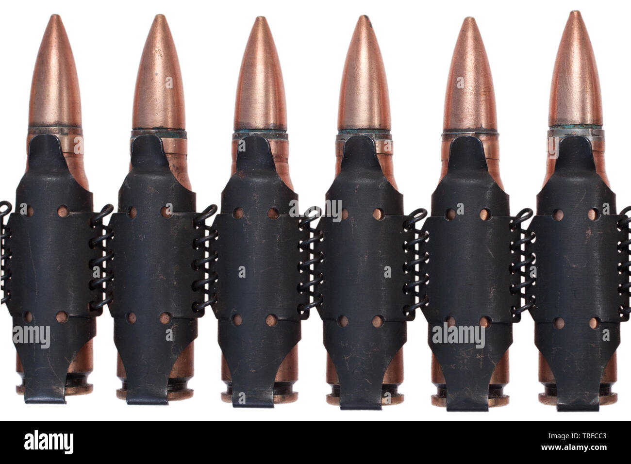 Machine gun belt loaded with 7.62x39mm USSR cartridges isolated on ...