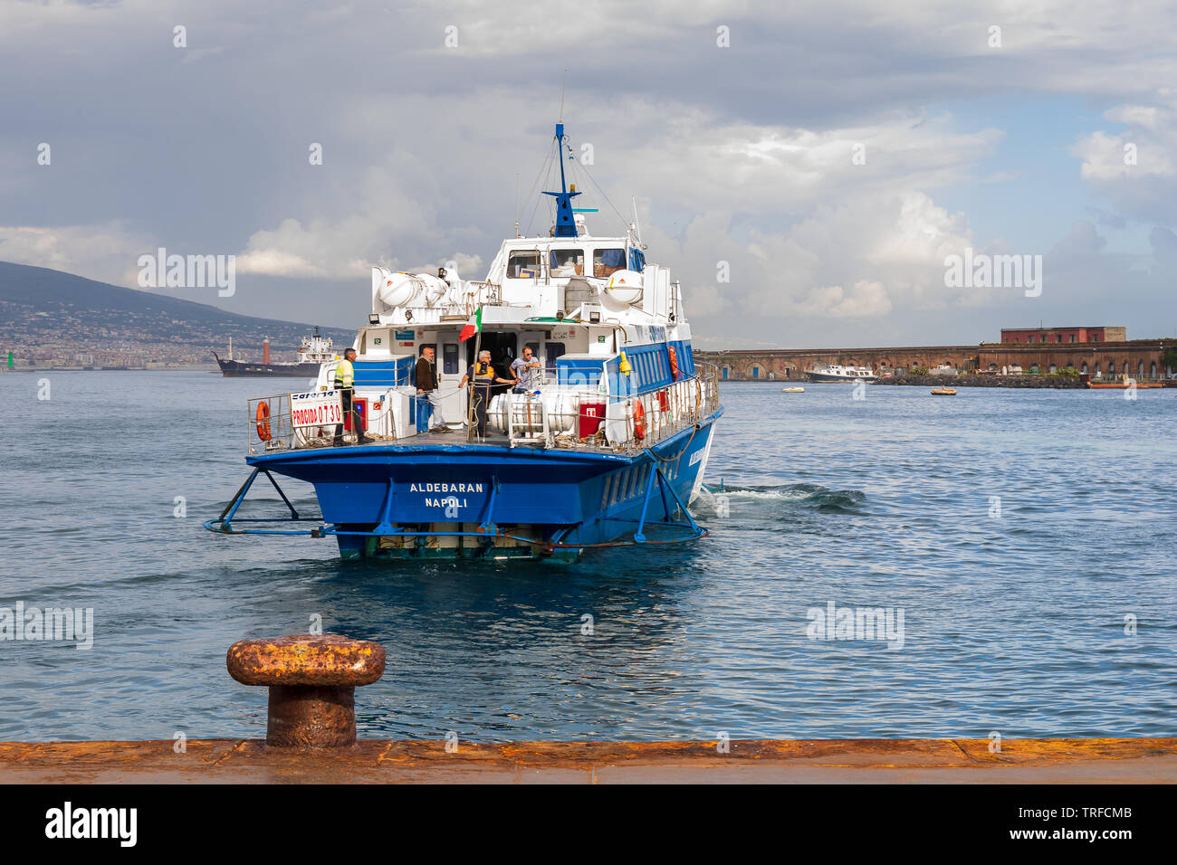 Naples, Italy - May 30, 2019: small passenger boat sets sail from the ...