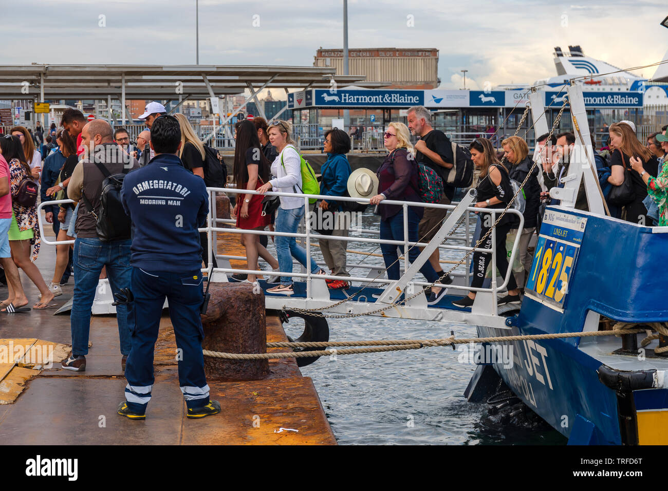 Naples, Italy - May 30, 2019: passengers get off the hydrofoil through ...