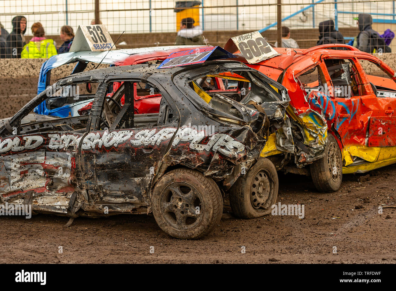 Banger racing at the Adrian Flux Arena, Kings Lynn, Norfolk Stock Photo ...
