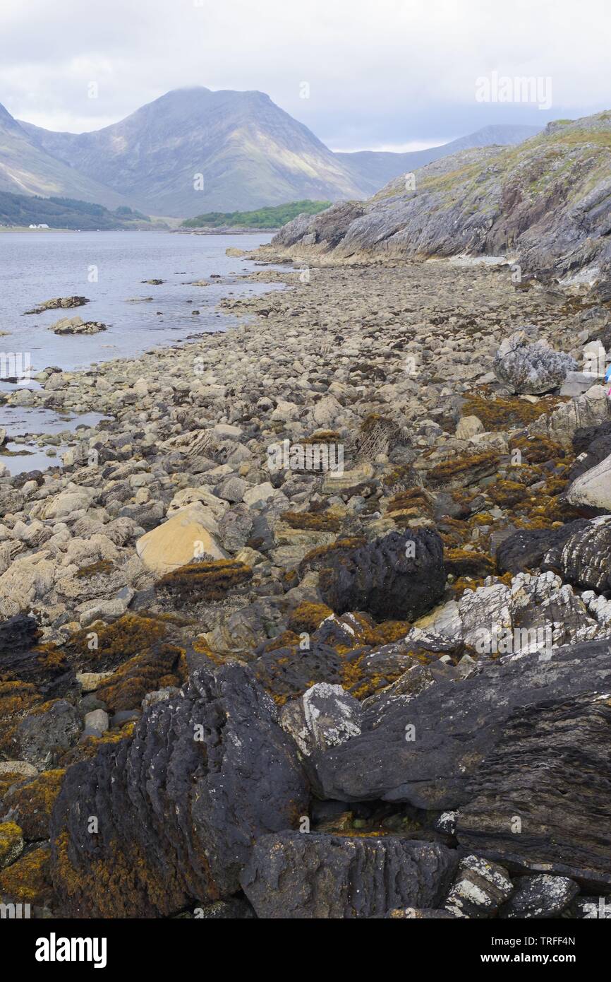 Black Cuillins, Mountain Ridge from Loch Slapin on a Cloudy Autumn Day ...