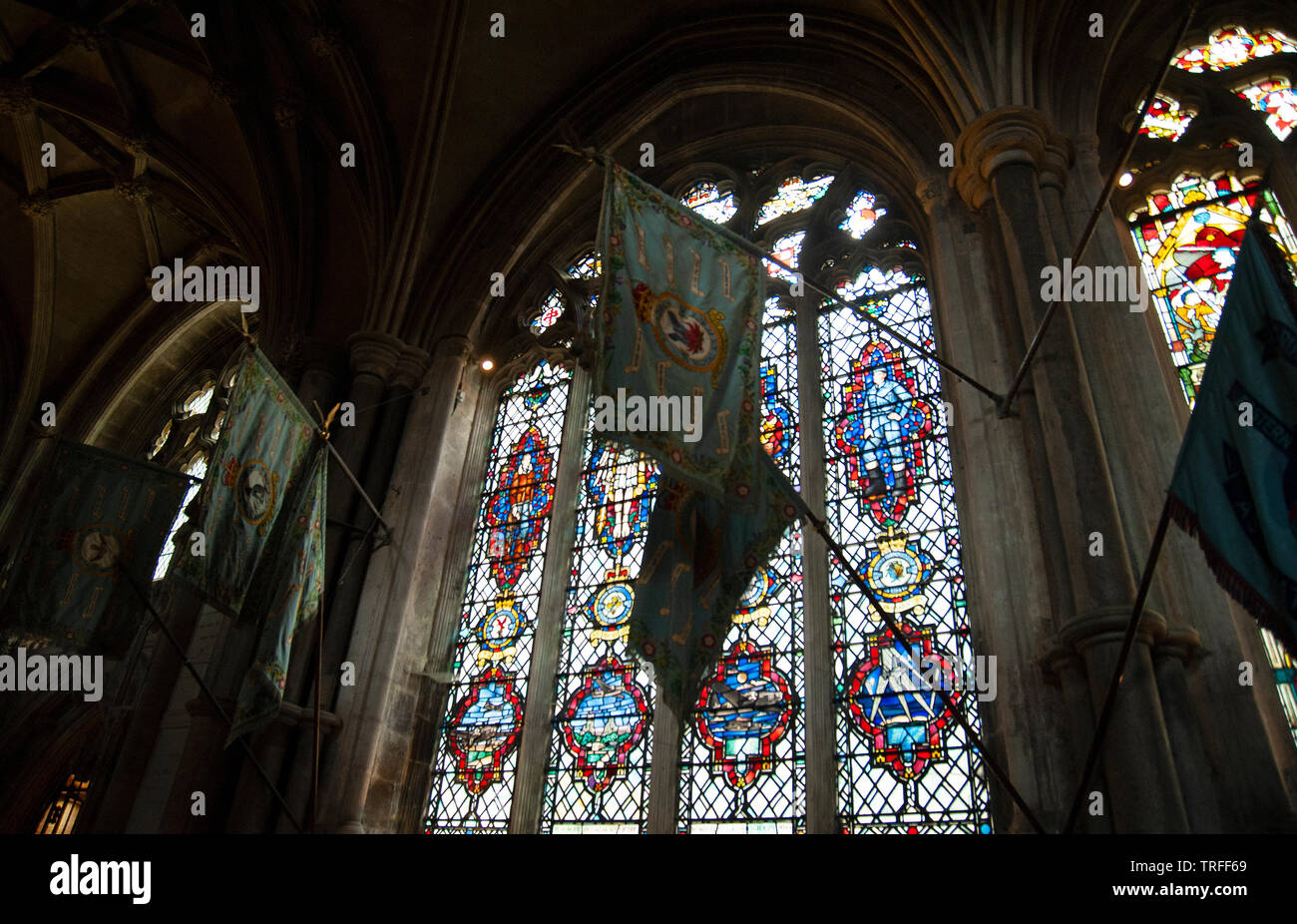 Memorial Stained Glass Window And Flags Or Military Colours For Members ...