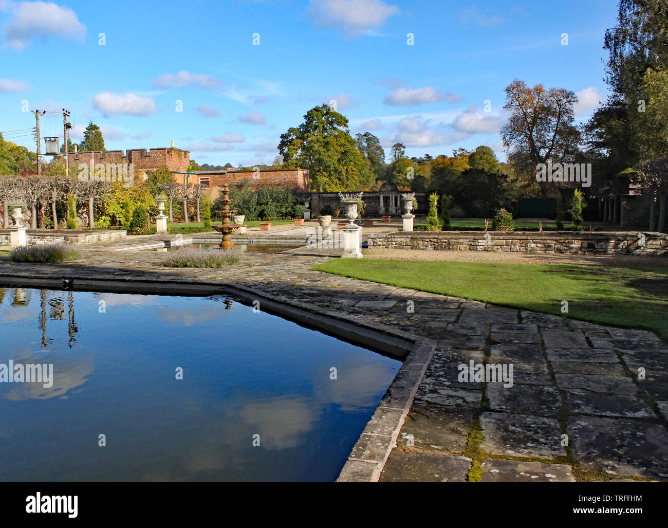 A hexagonal pond and formal gardens at Arley Arboretum in the Midlands ...