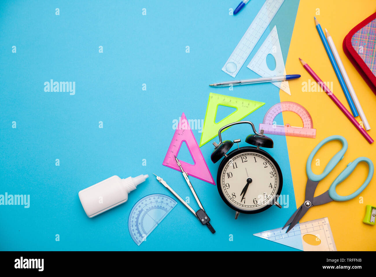 Starting school, back to school, education are styled flat lay scene ...