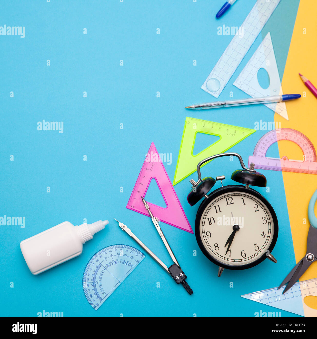 Starting school, back to school, education are styled flat lay scene ...