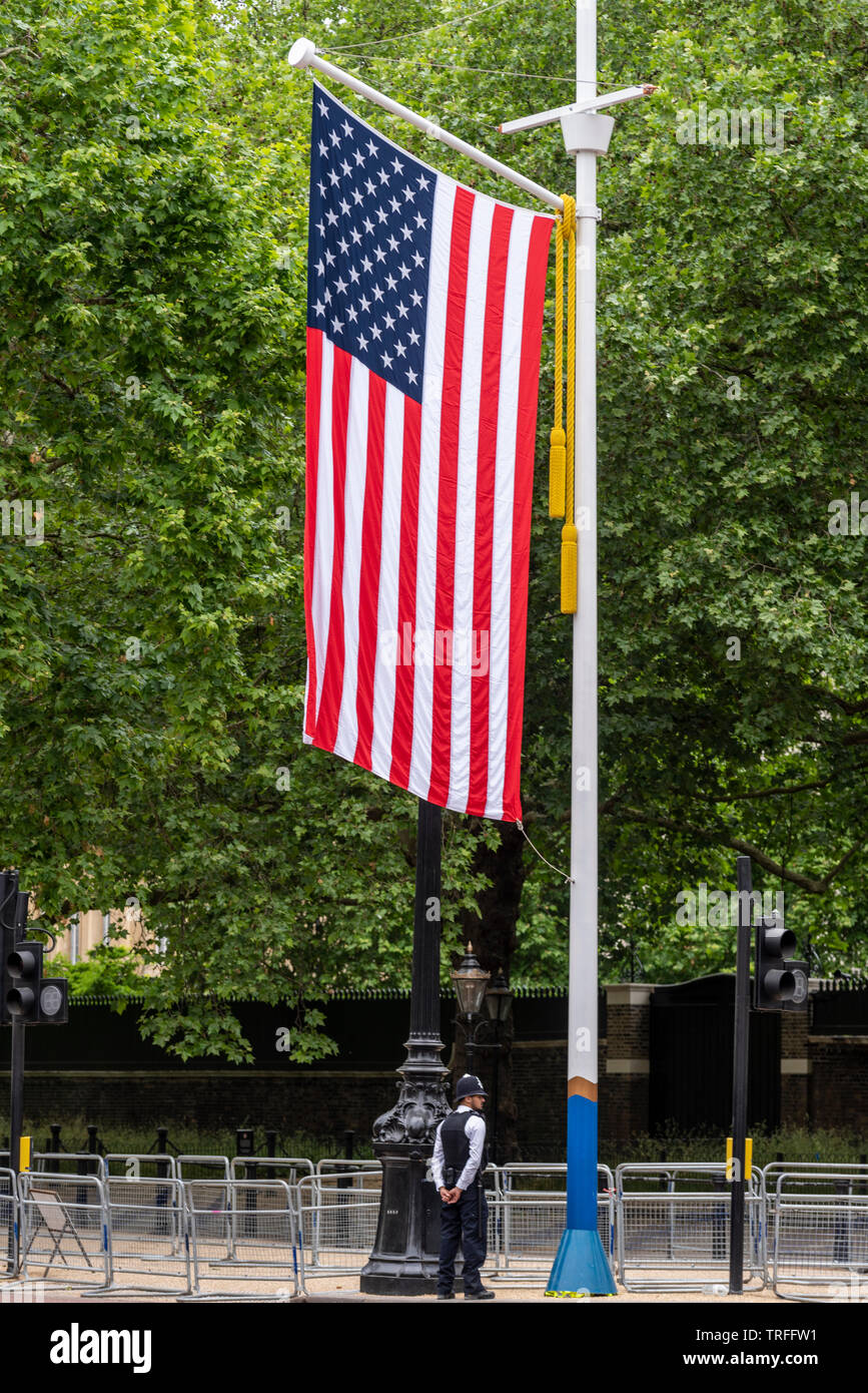 Huge United States flag hanging in The Mall, London, UK during US ...