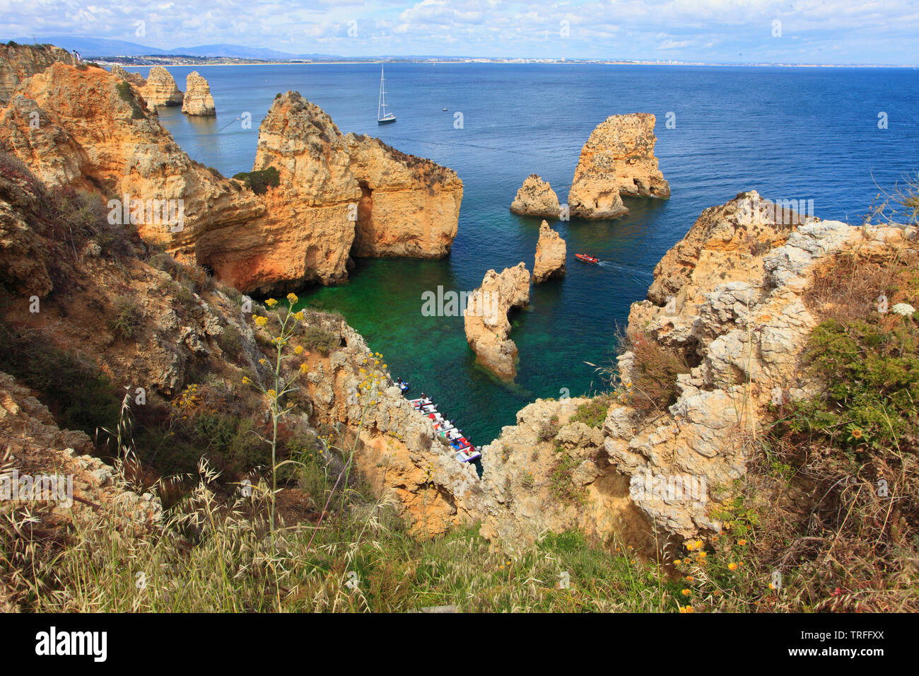 Portugal, Algarve, Lagos, Ponta da Piedade, cliffs, scenery Stock Photo ...