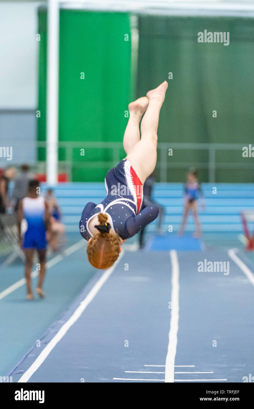 Sheffield, England, UK. 1 June 2019. Livvy Agnew of DC Gymnastics in ...