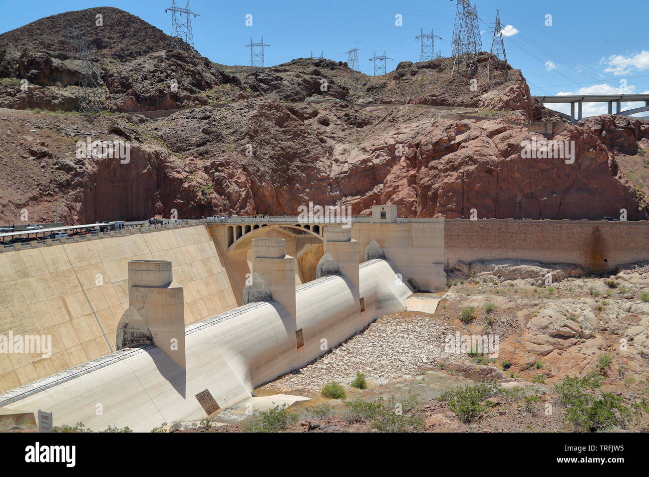 An Overflow at the Hoover Dam linking Nevada and Arizona creating the ...