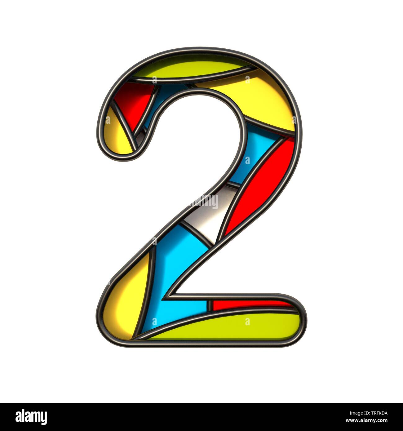 Multi color layers font Number 2 TWO 3D rendering illustration isolated ...