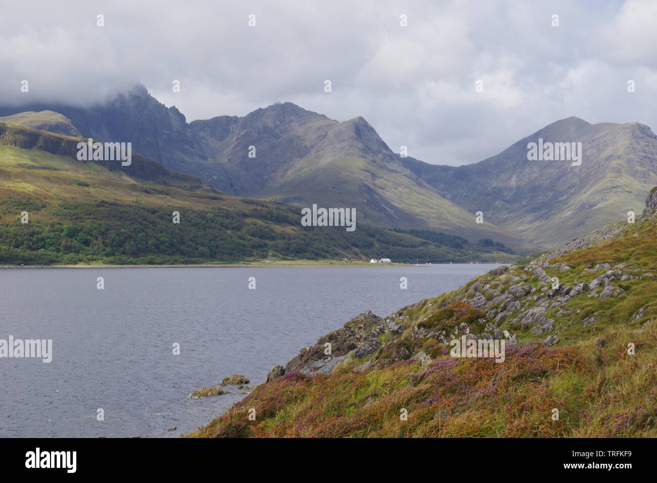 Black Cuillins, Mountain Ridge from Loch Slapin on a Cloudy Autumn Day ...