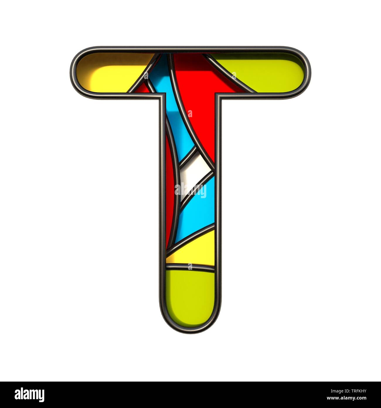 Multi color layers font Letter T 3D rendering illustration isolated on white background Stock ...