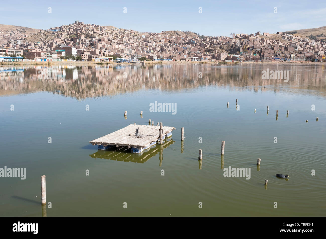 Scenic view of the city of Puno from the malecón or pier in Puno Port ...
