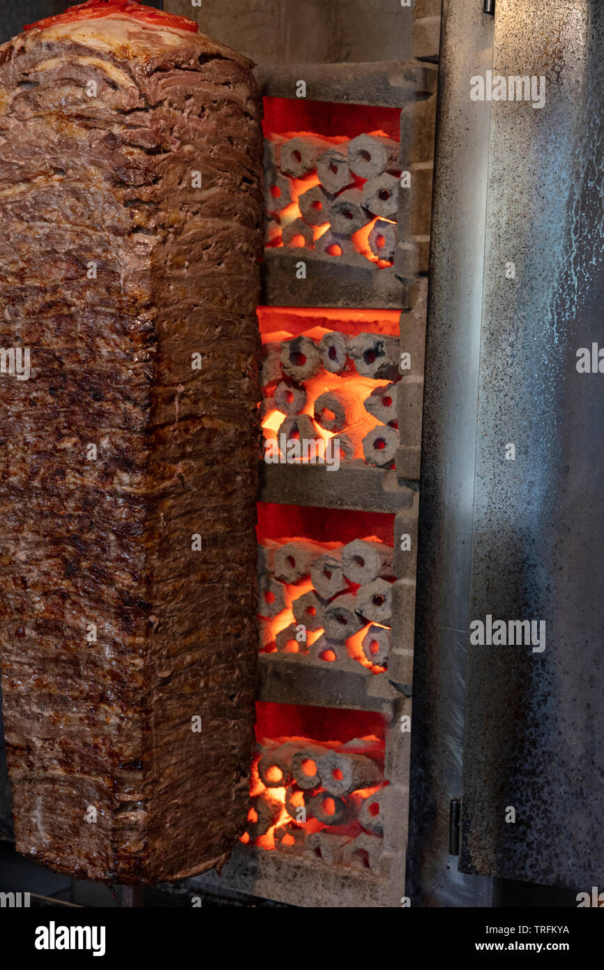 Traditional Turkish Doner Kebab. Grilled skewered lamb mutton, a ...