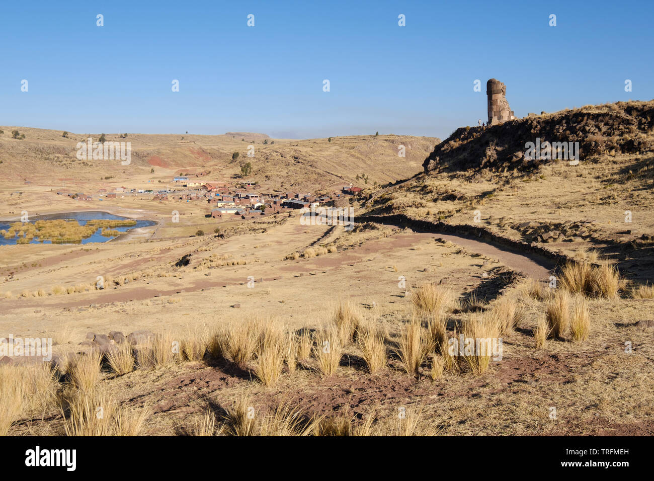 Impressive pre-Inca burial tower called chullpa with the Lake Umayo in ...