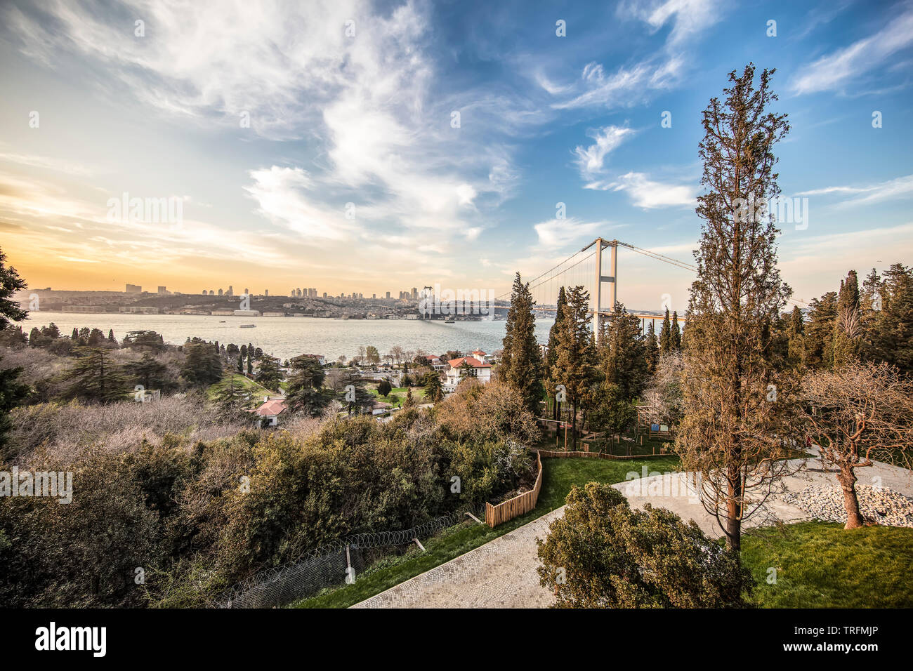 Panoramic view of Istanbul with the Bosphorus Bridge over Bosphorus ...
