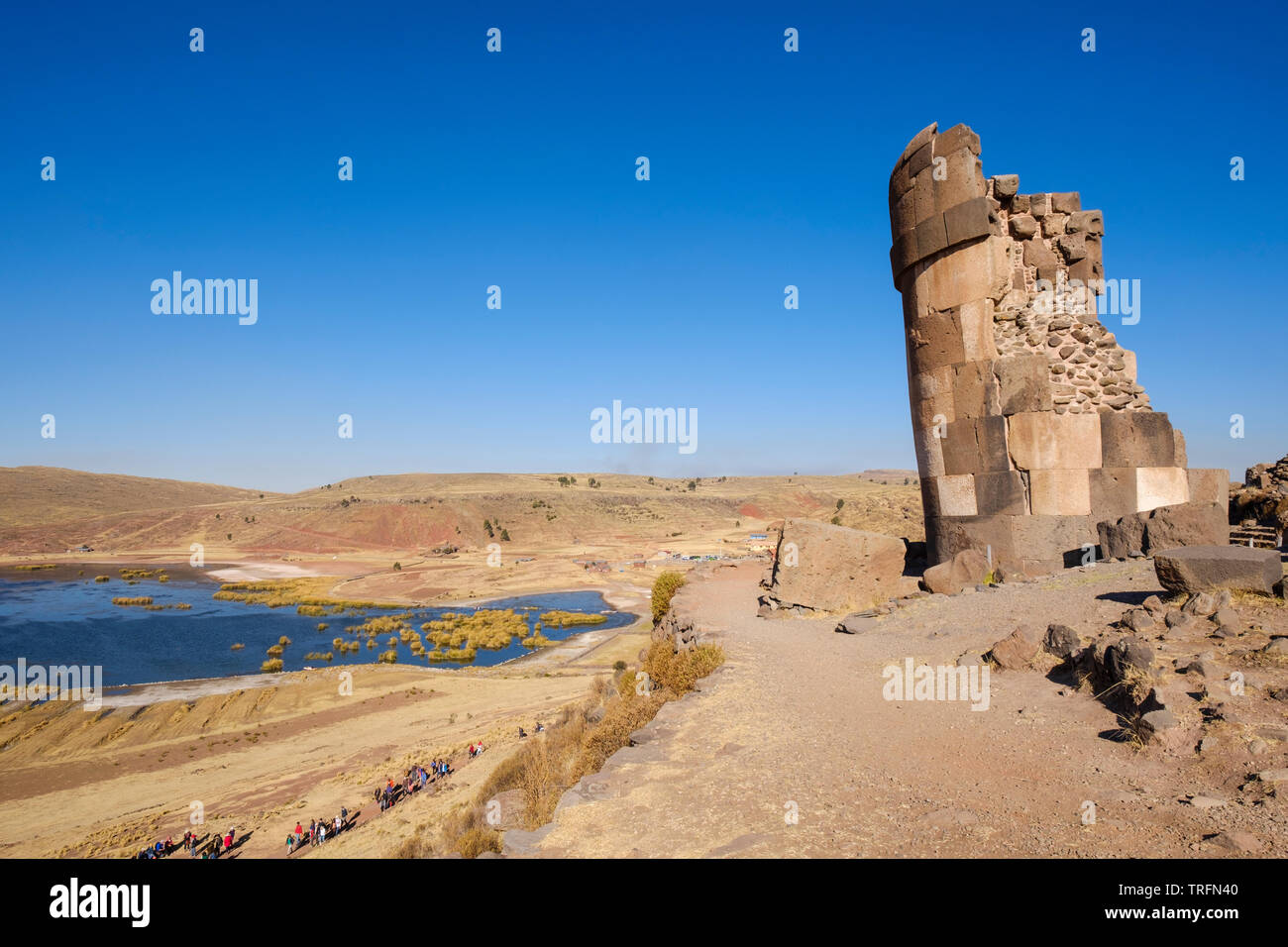 Impressive pre-Inca burial tower called chullpa with the Lake Umayo in ...