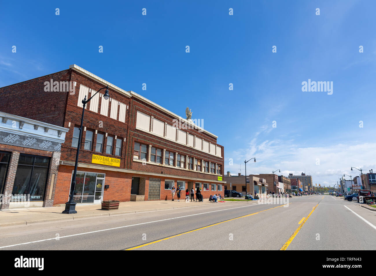 Benton Harbor, Michigan, USA - May 4, 2019: Old buildings on West Main ...