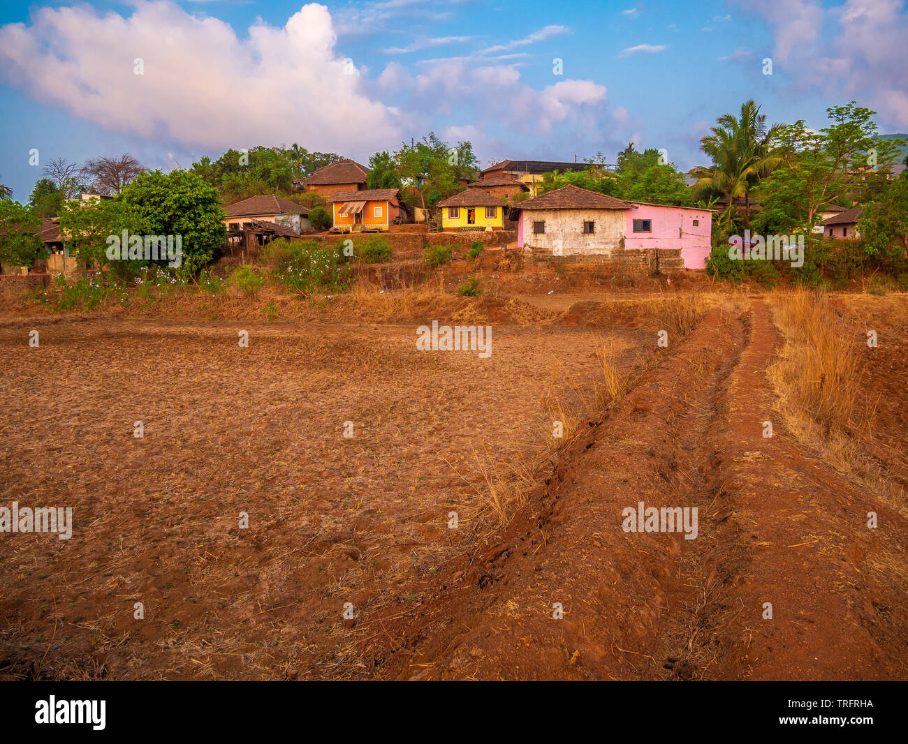 Landscape of traditional indian and Maharashtrian village with houses ...