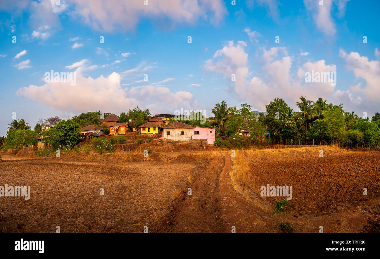 Landscape of traditional indian and Maharashtrian village with houses ...