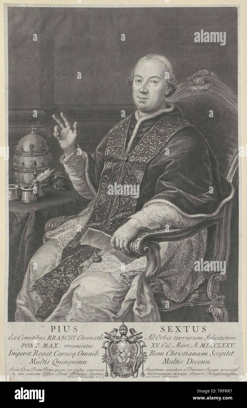 picture Pope Pius VI, copper engraving by Domenico Cunego based on ...