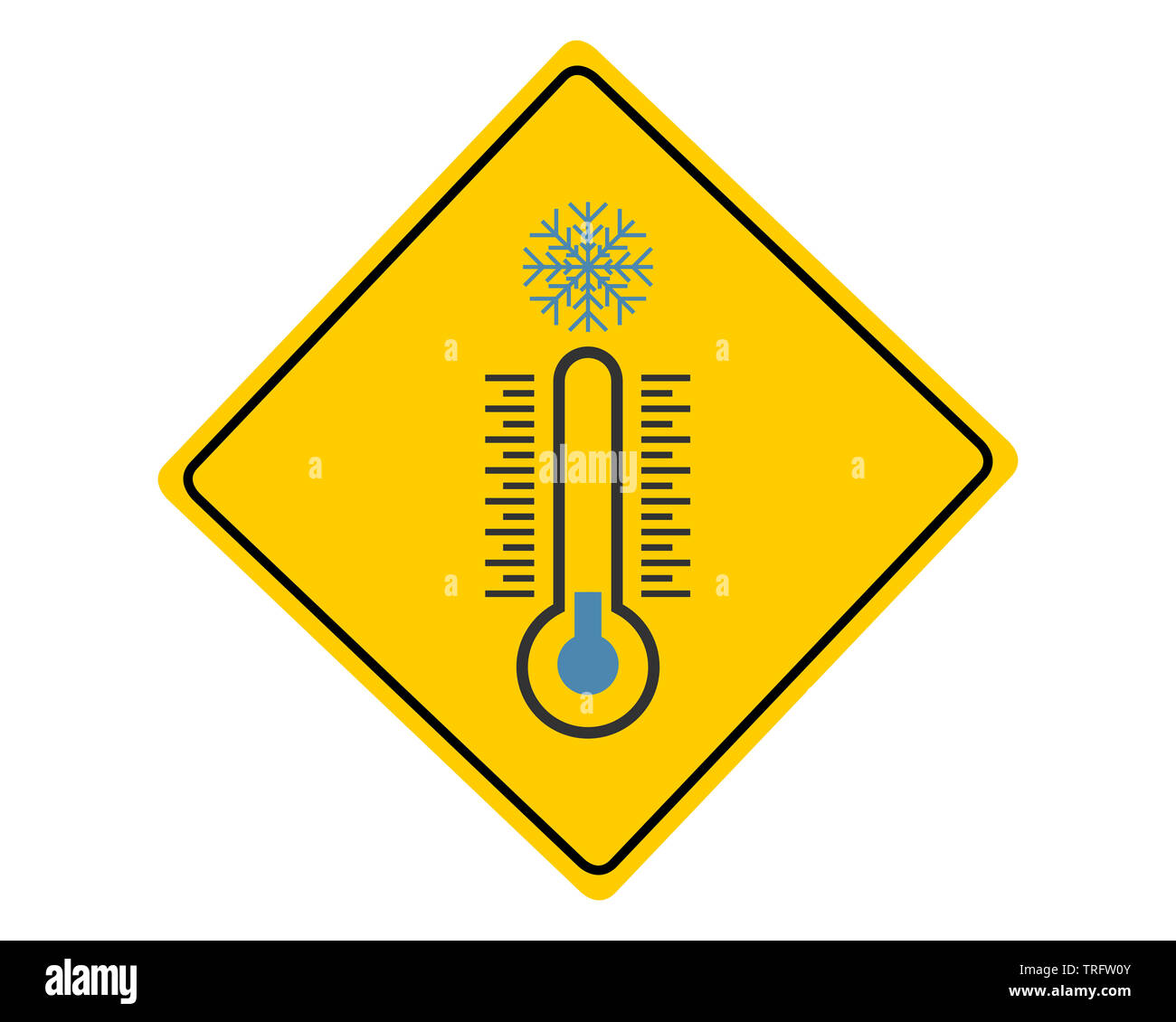 Traffic warning sign cold on white Stock Photo - Alamy