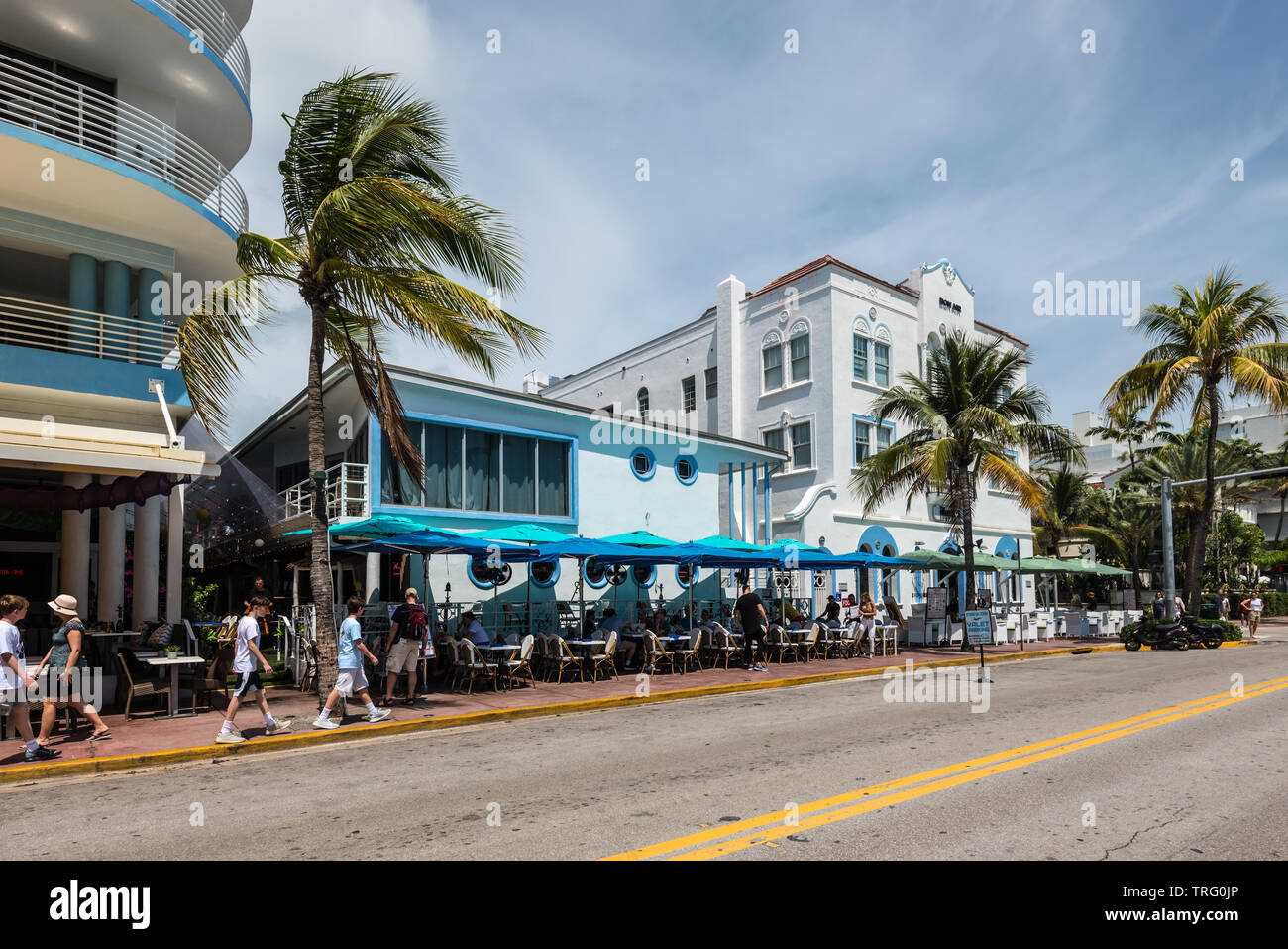 Miami, FL, USA - April 19, 2019: Street life at the historical Art Deco ...