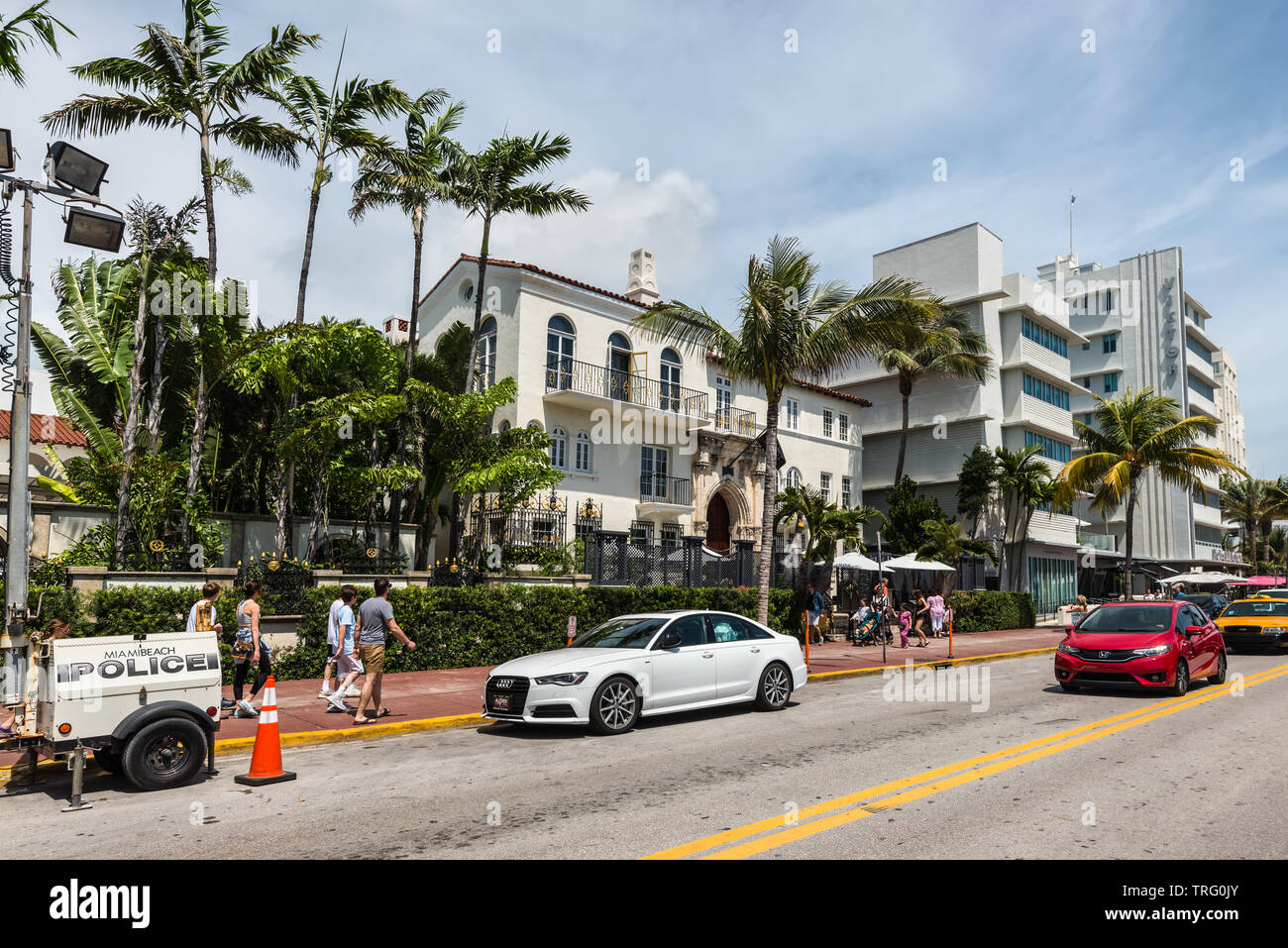 Miami, FL, USA - April 19, 2019: Street life at the historical Art Deco ...