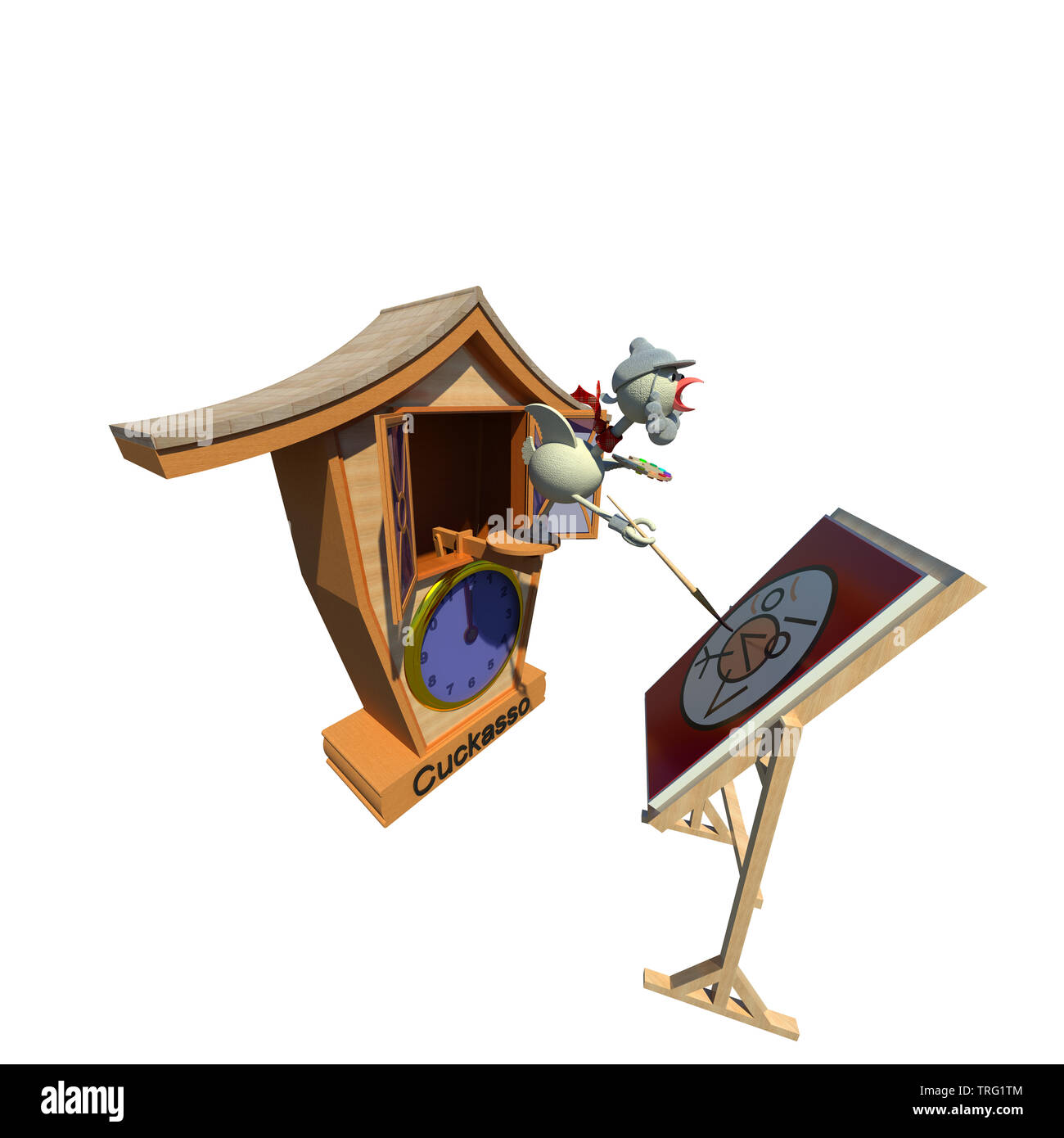 Cuckoo clock bird artist character painting self portrait at his very ...