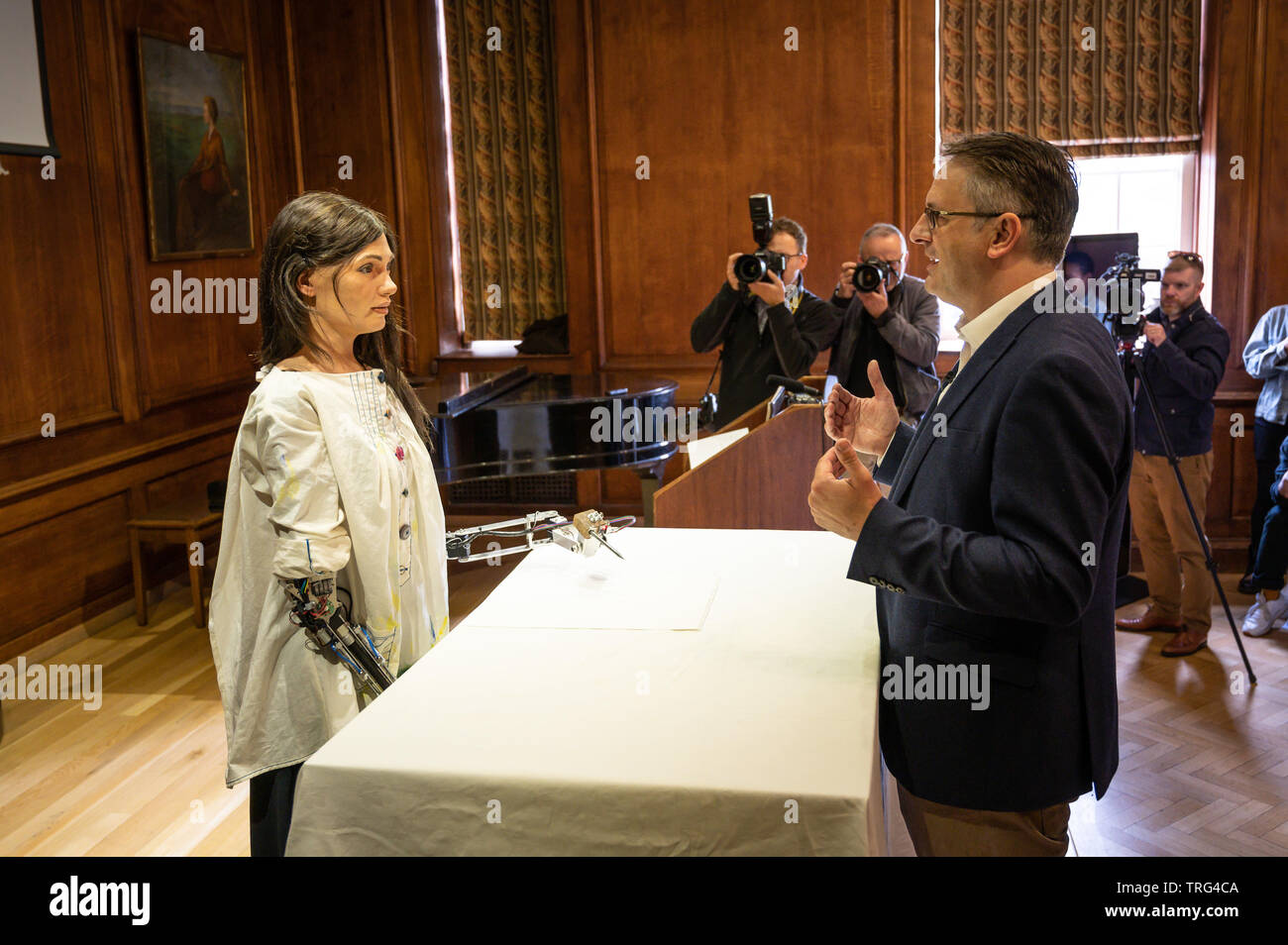 Oxford, UK. 5th June, 2019. The world's first robotic artist is ...