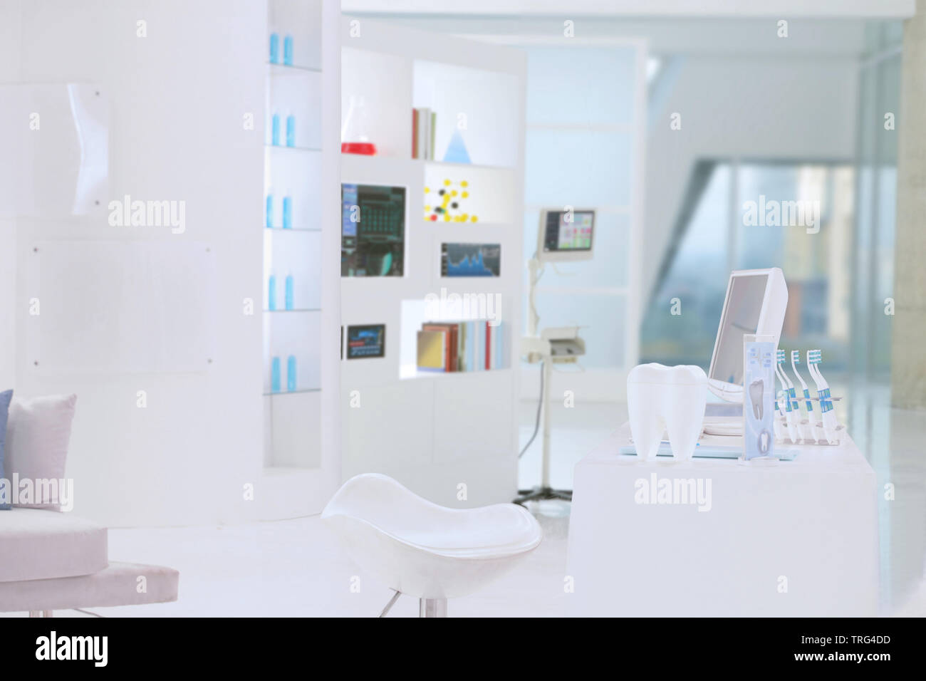 a reception table of dental clinic put in a modern white buiding Stock ...