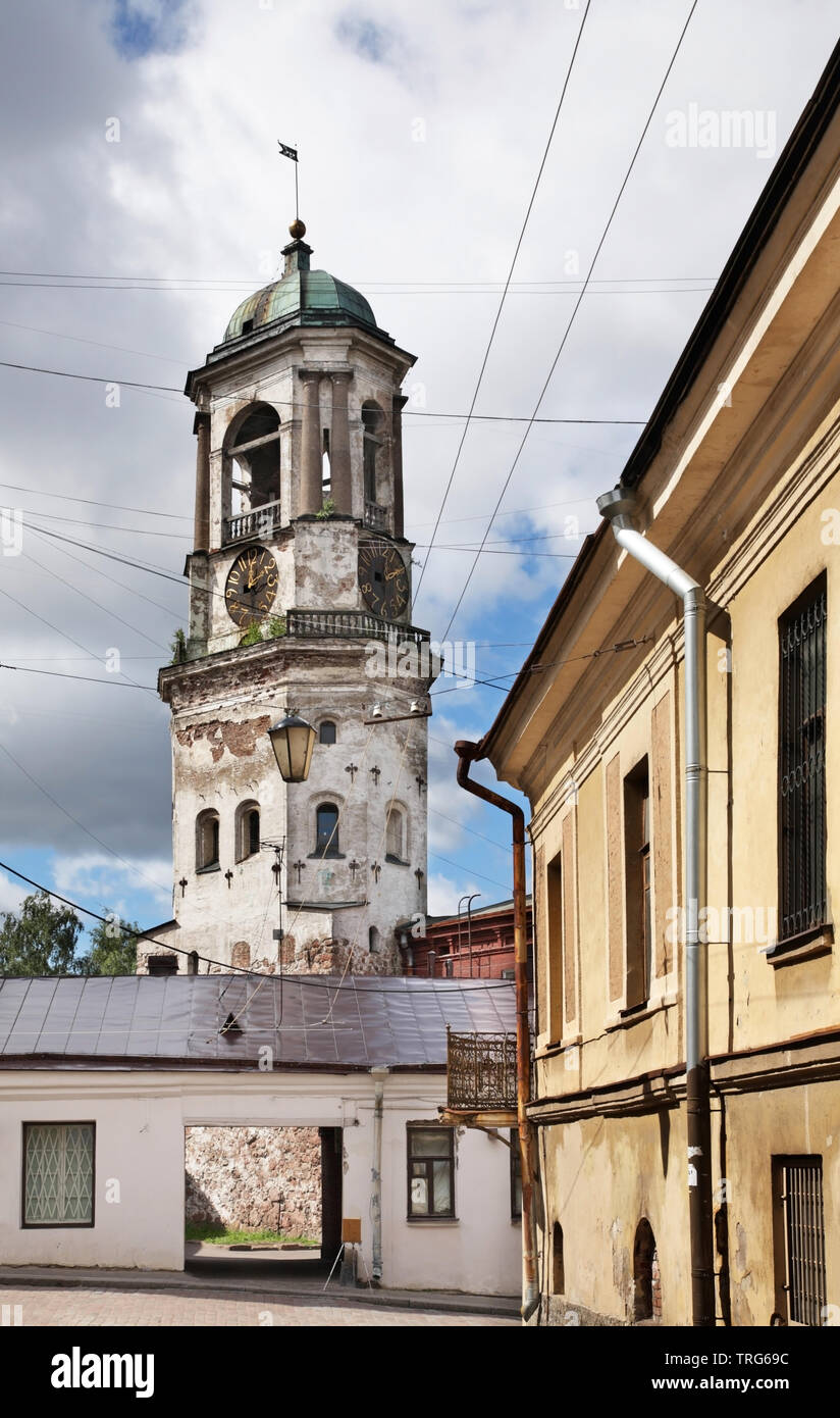 Clock tower in Vyborg. Russia Stock Photo - Alamy