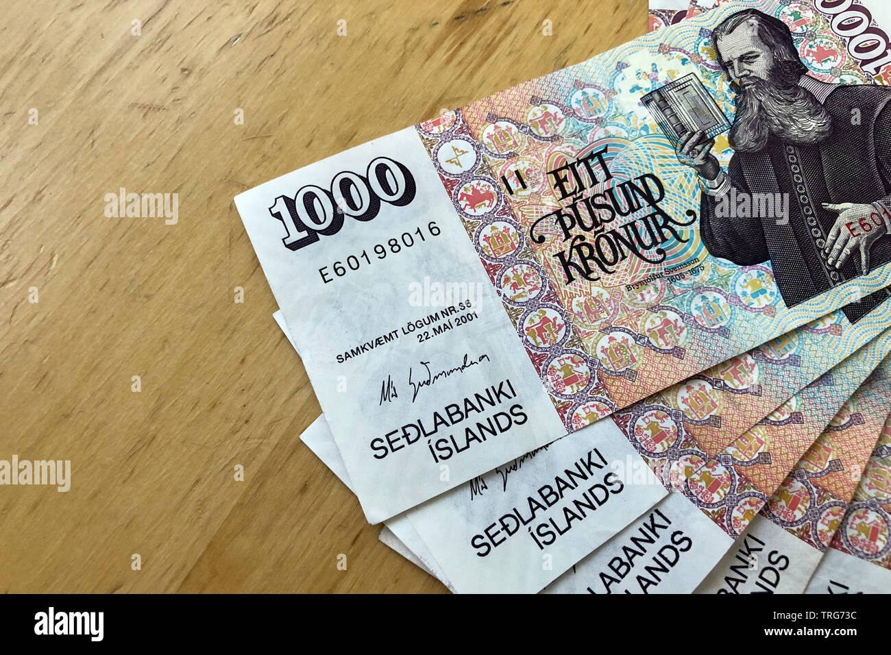 Icelandic cash. Money of Iceland. Several 1000 Icelandic krona bills on ...