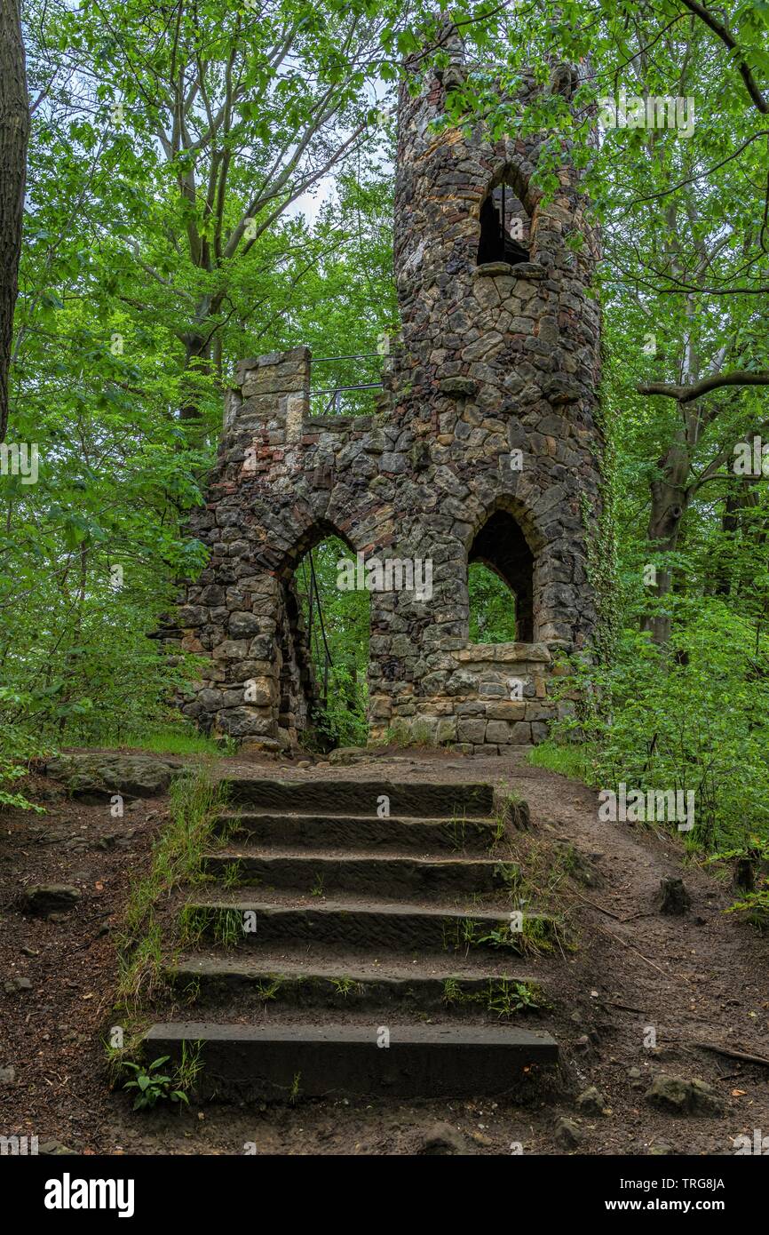 view of artificial ruins in Bad Schandau, saxon switzerland, germany ...