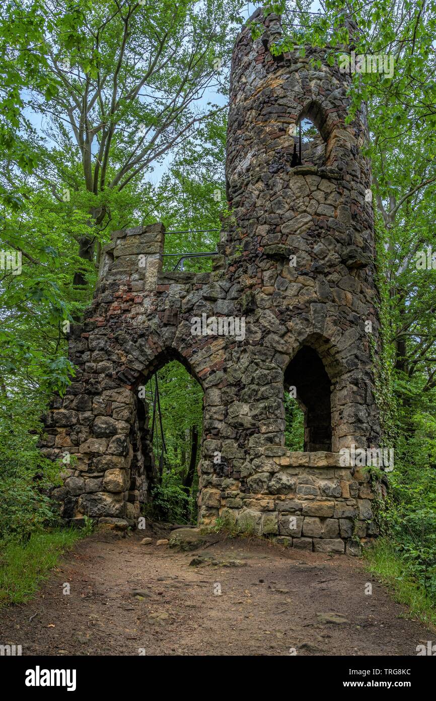 view of artificial ruins in Bad Schandau, saxon switzerland, germany ...