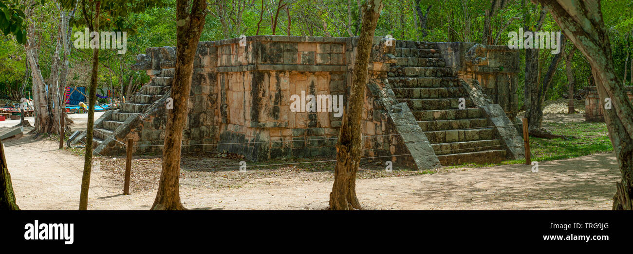 Overview of an ancient Mayan altar, taken in the archaeological area of ...