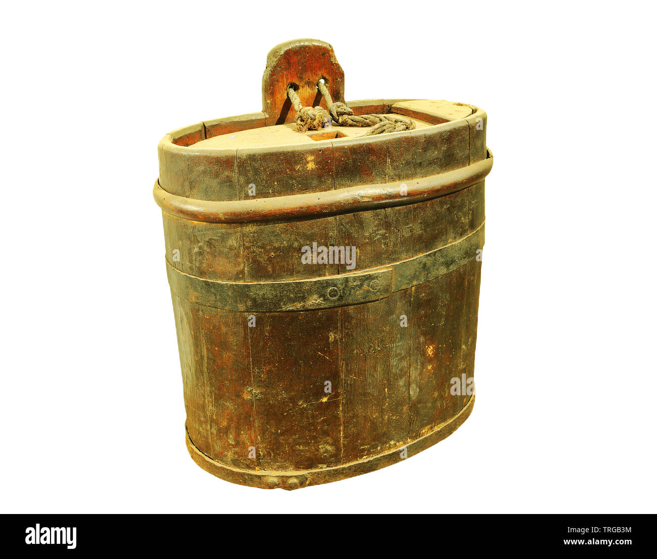 traditional wooden storage box isolated over white background, handmade ...