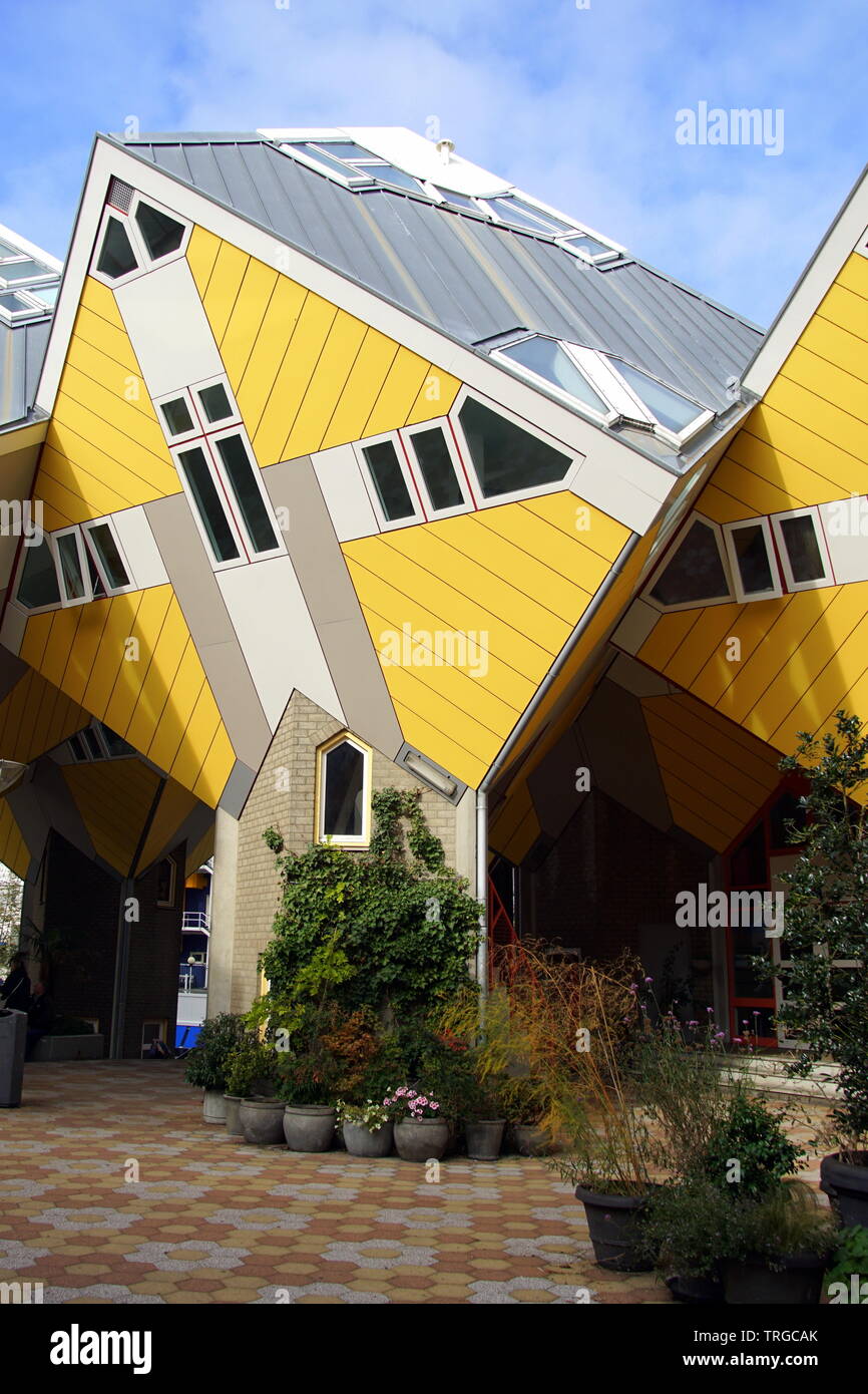 Rotterdam, the Netherlands - October 21, 2018: Dutch yellow Cube house ...